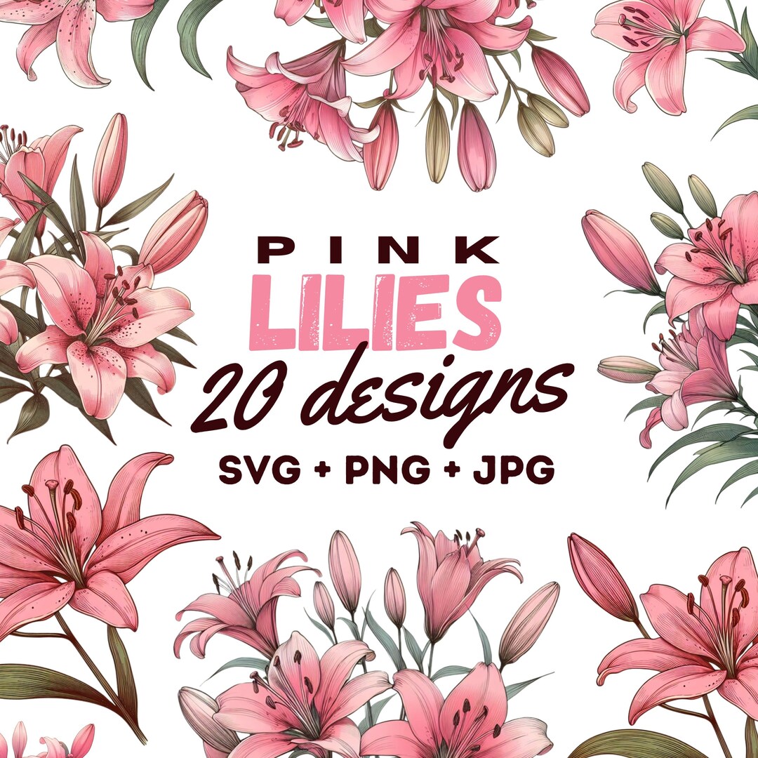 Lily SVG Files Bundle, Wedding Flower Bouquet SVG Set, Water Lily PNG ...