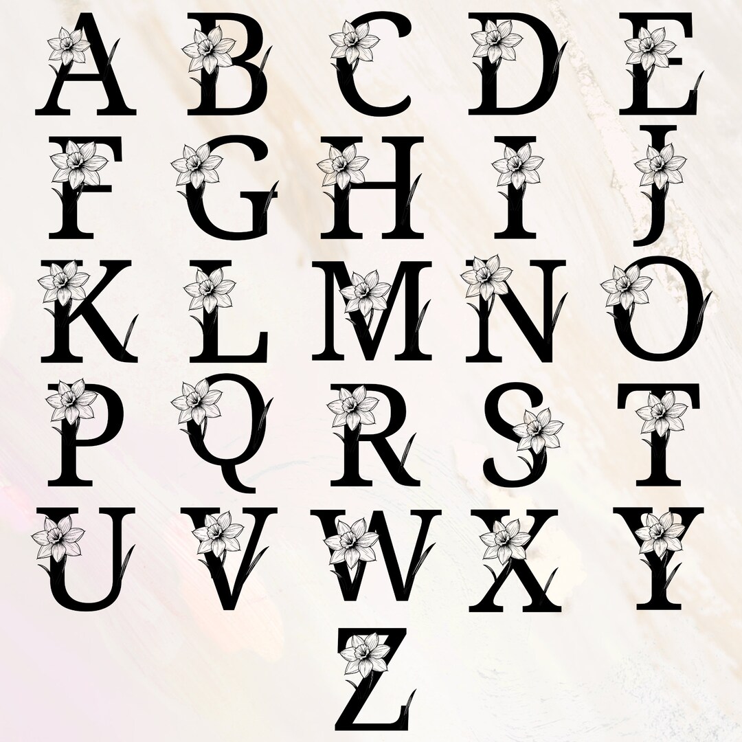 Daffodil Floral Alphabet SVG Files: Wedding Monogram Letters (instant ...