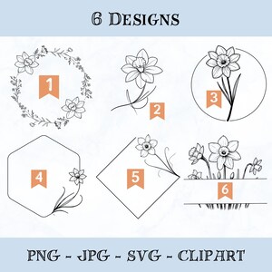 Daffodil Wedding Frame SVG Files Bundle, Floral Frame PNG Set, Daffodil ...