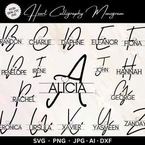 Heart Calligraphy Monogram Bundle, Alphabet Monogram PNG Set, Heart ...