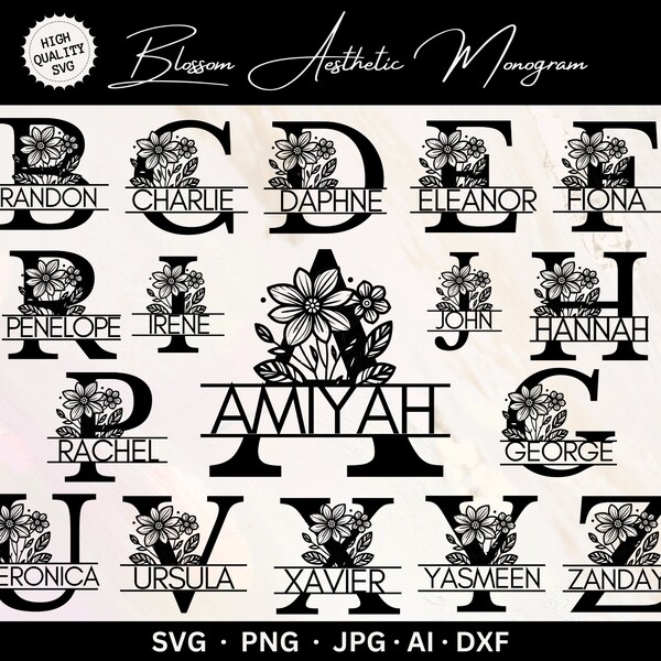 Daisy Monogram SVG Files Bundle, Floral Letter SVG Set, Monogram Letter ...