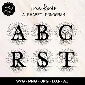 Tree Roots Alphabet Monogram SVG Files, Wedding Monogram PNG Set, Spilt ...