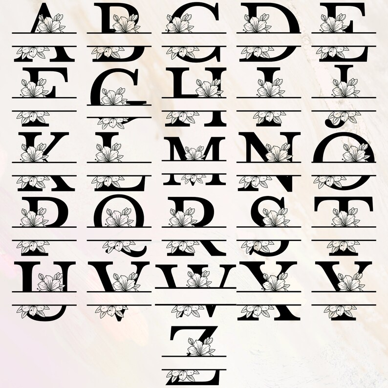 Exotic Azalea Monogram SVG Files, Split Azalea Design Alphabet PNG Set ...