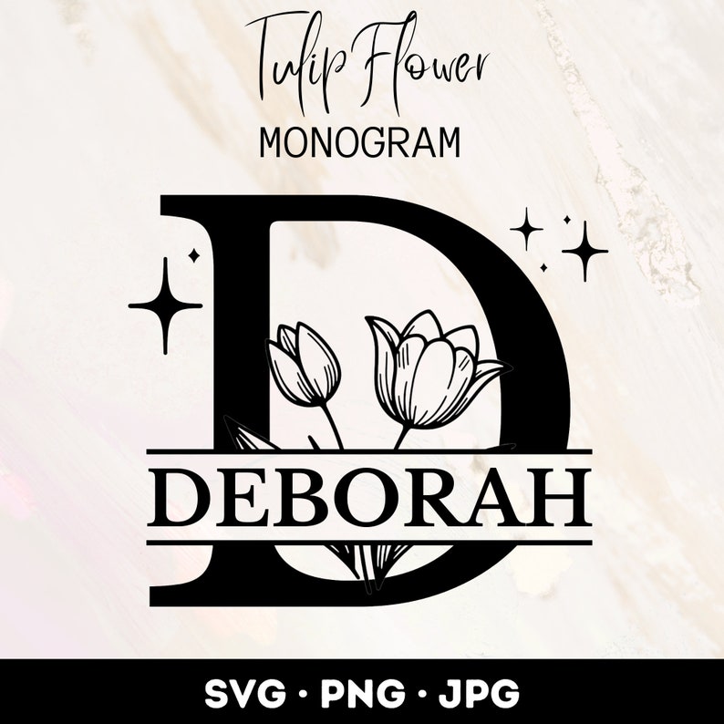 Split Letter Monogram SVG Files Set, Tulip Floral PNG Files, Alphabet ...