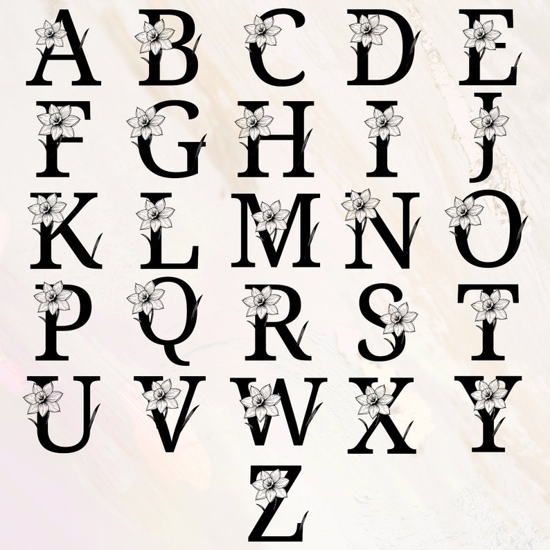 Daffodil Floral Monogram SVG Files Bundle, Silhouette Monogram SVG Set ...