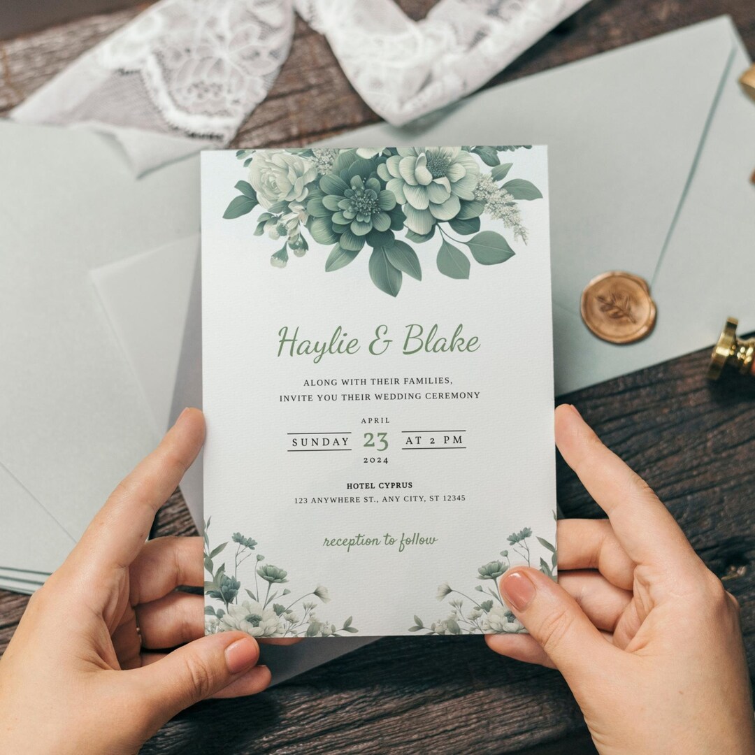 Moss Green Wedding Invitation Card Personalized Invitation - Etsy