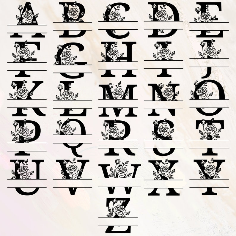 Rose Monogram Split Alphabet SVG Files, Rose Monogram PNG Bundle, Split ...