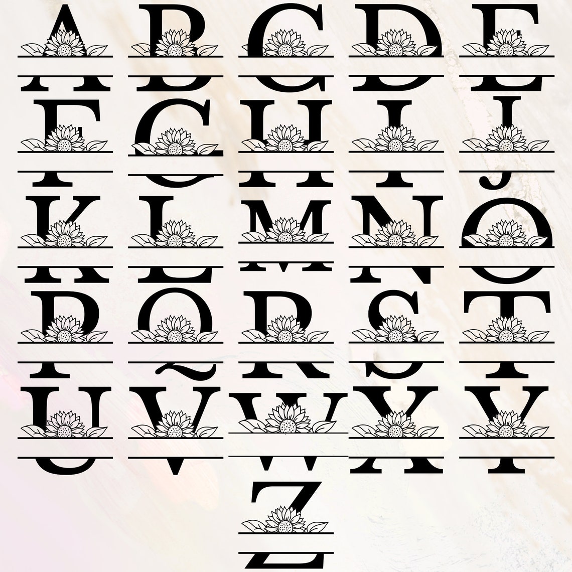 Sunny Sunflower Monogram SVG Files, Sunflower Alphabet PNG Set, Spilt ...
