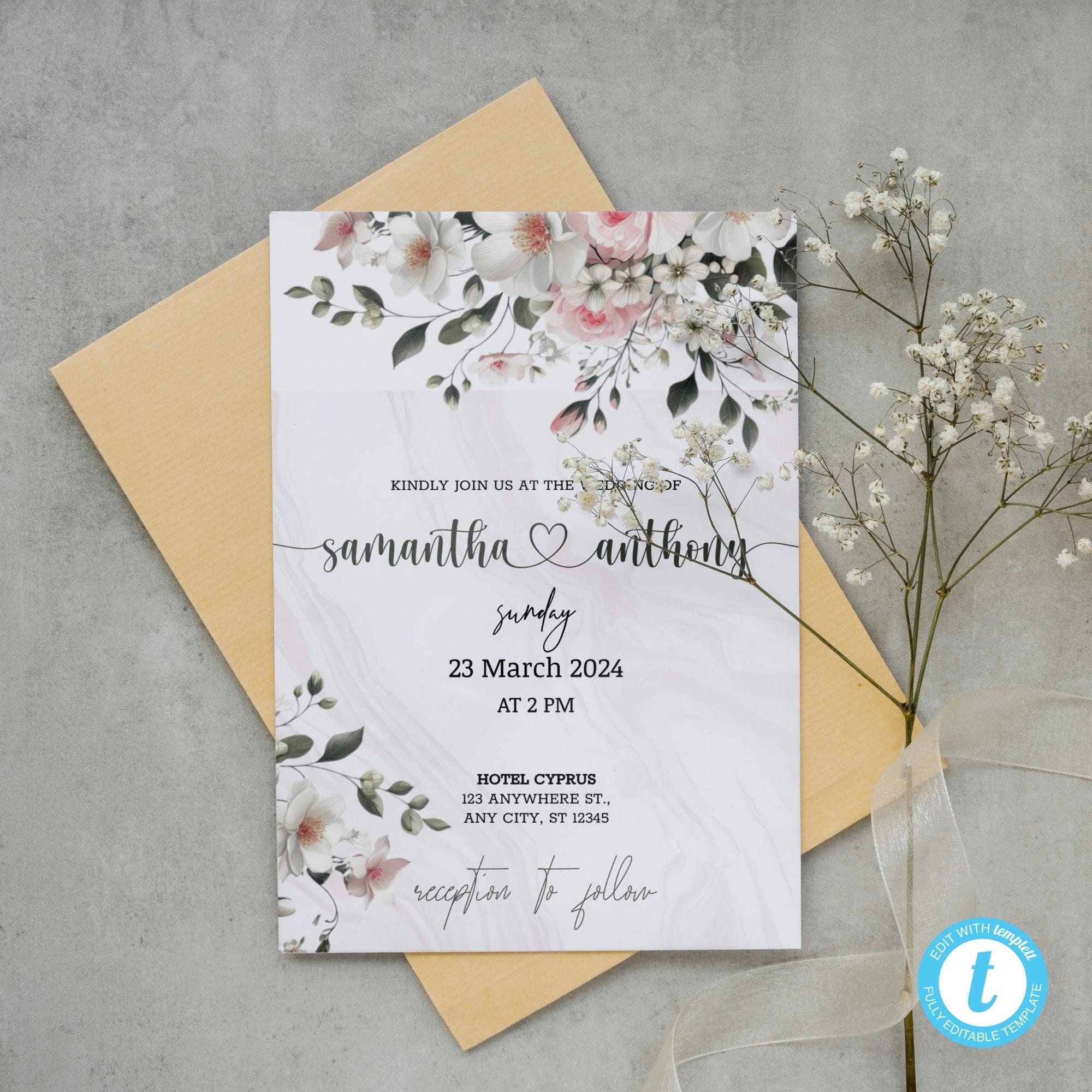 Pink Floral Wedding Invite Classic Invitation Template Printable ...