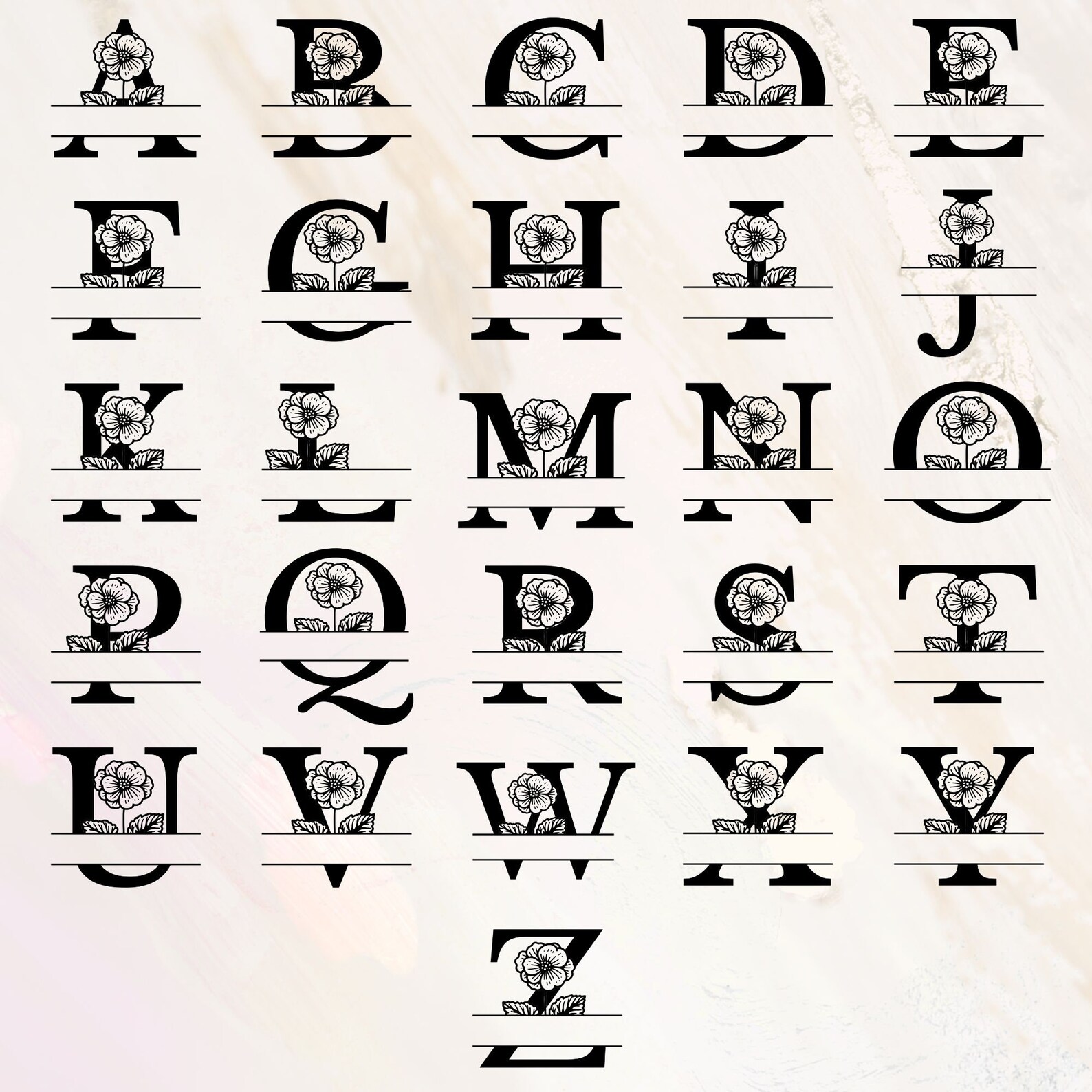 Begonia Flower Monogram SVG Bundle: Split Alphabet PNG Files (instant ...