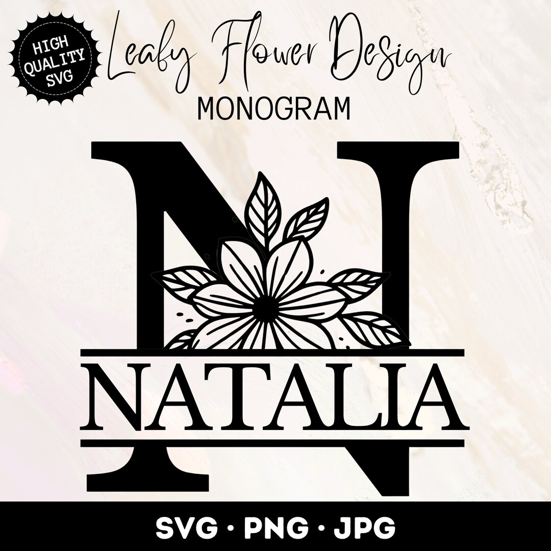 Leafy Floral Split Monogram SVG: Last Name Design (digital Download ...