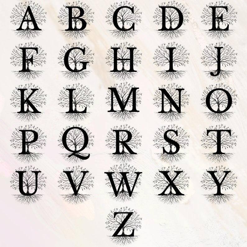 Tree Roots Alphabet Monogram SVG Files, Wedding Monogram PNG Set, Spilt ...