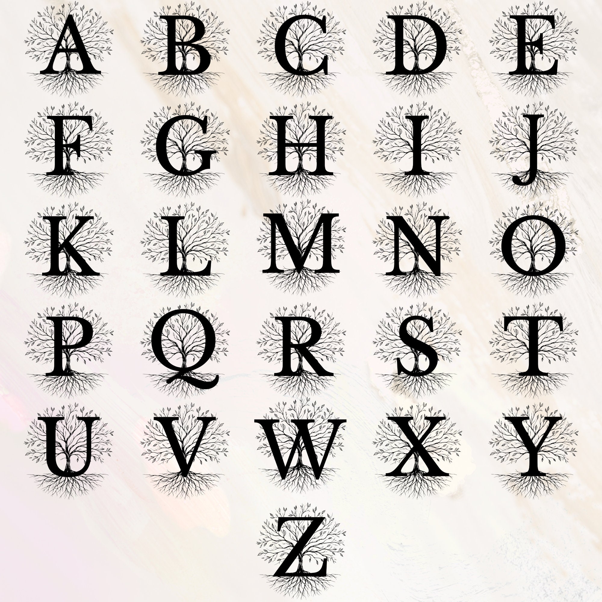 Tree Roots Alphabet Monogram SVG Files, Wedding Monogram PNG Set, Spilt ...