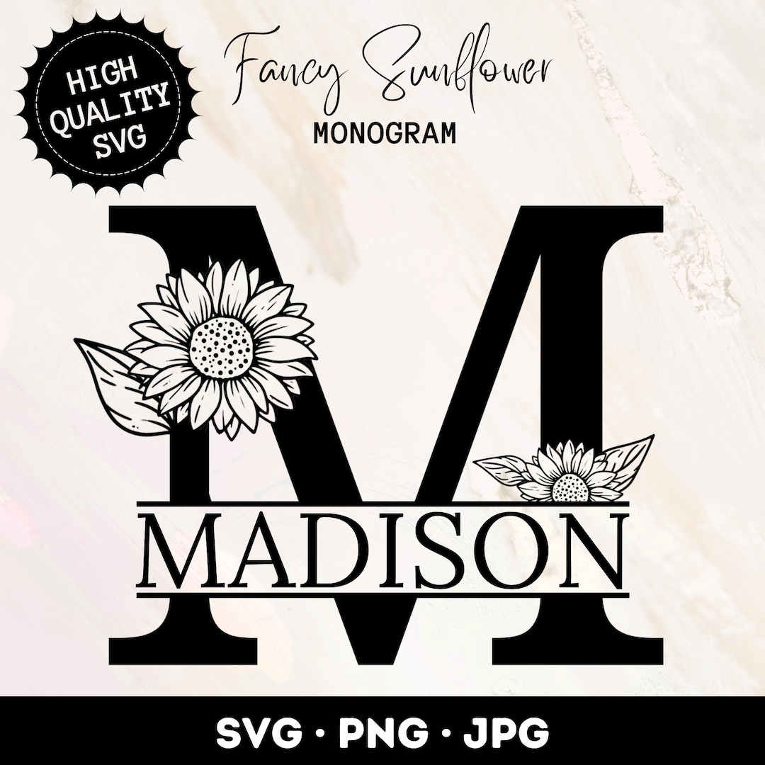 Fancy Sunflower Monogram SVG Files Bundle, Monogram Letter SVG, Spilt ...