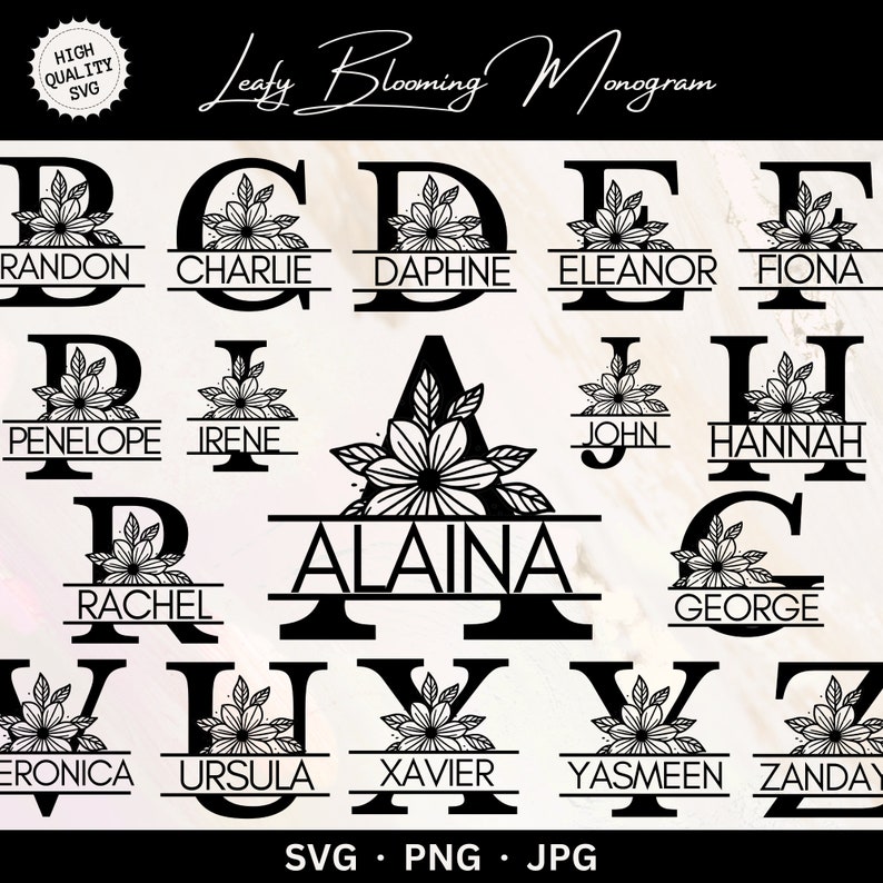 Leafy Flower Monogram SVG Bundle: Split Alphabet (digital Download) - Etsy