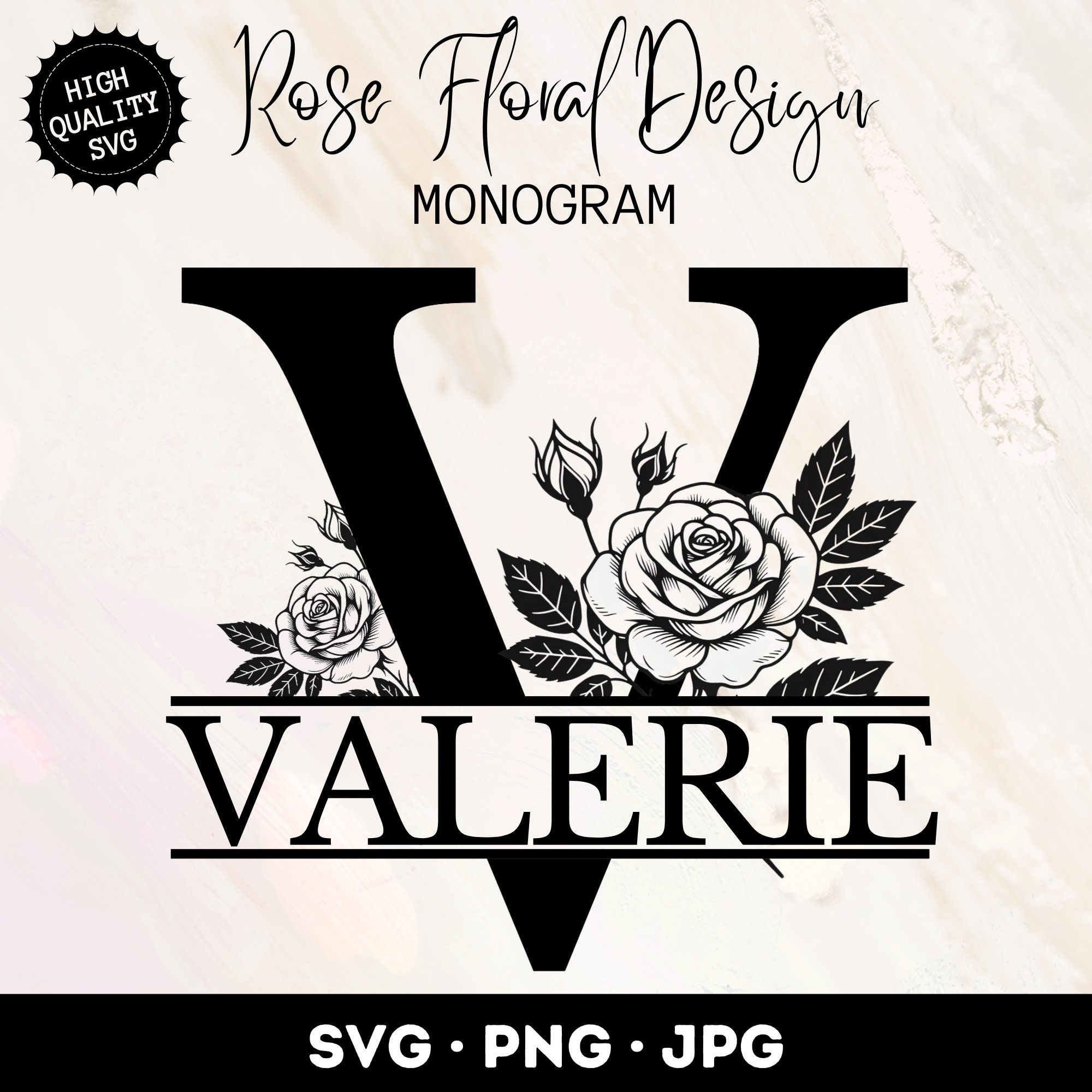 Rose Floral Split Monogram SVG Files, Letter Monogram SVG Set, Roses ...