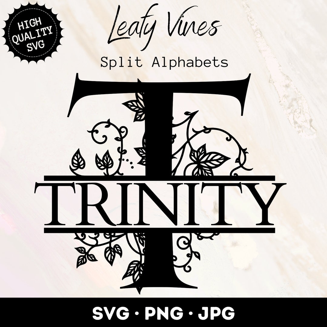 Leaf Vines Monogram SVG Flies, Wedding Alphabet PNG Set, Spilt Alphabet ...