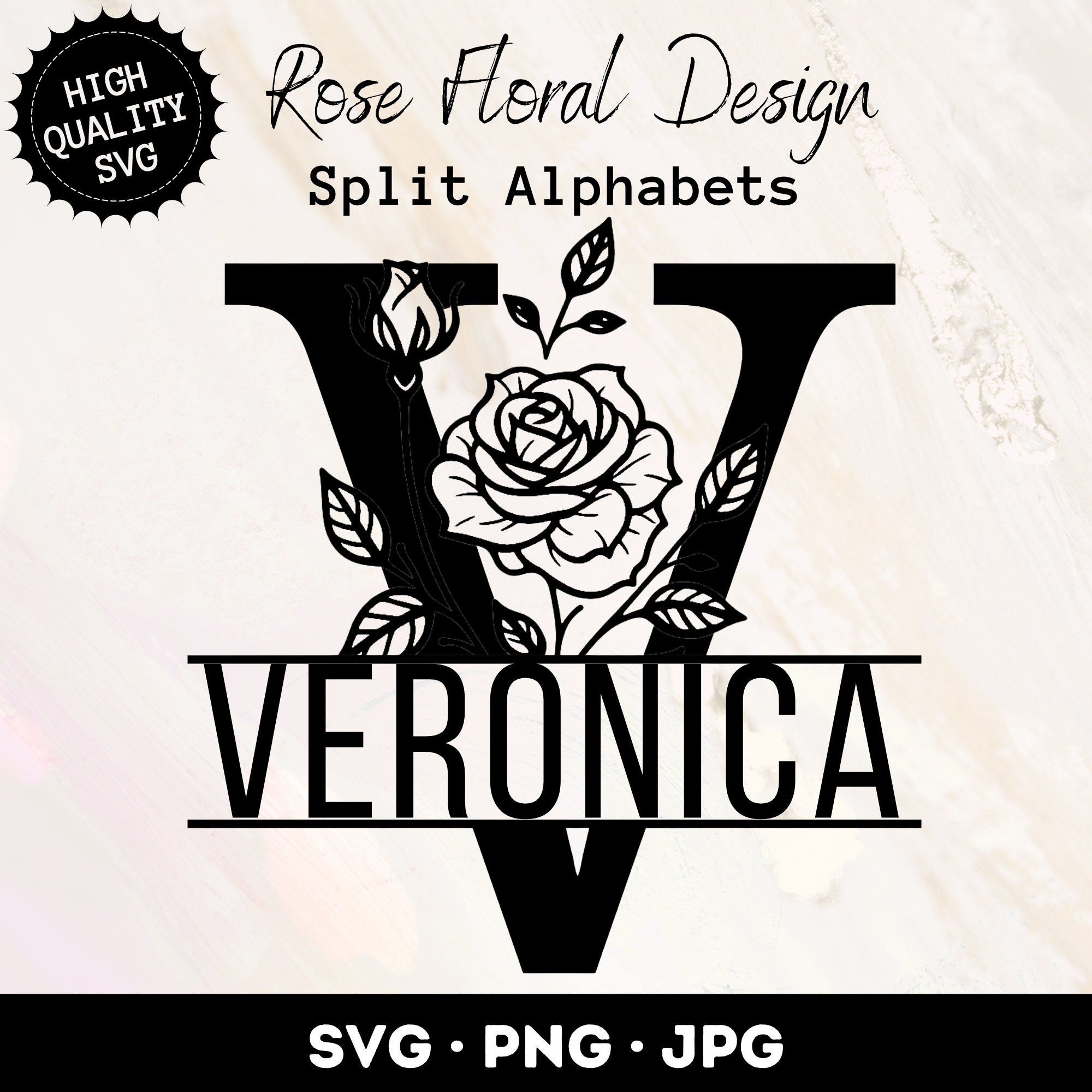 Rose Monogram Split Alphabet SVG Files, Rose Monogram PNG Bundle, Split ...