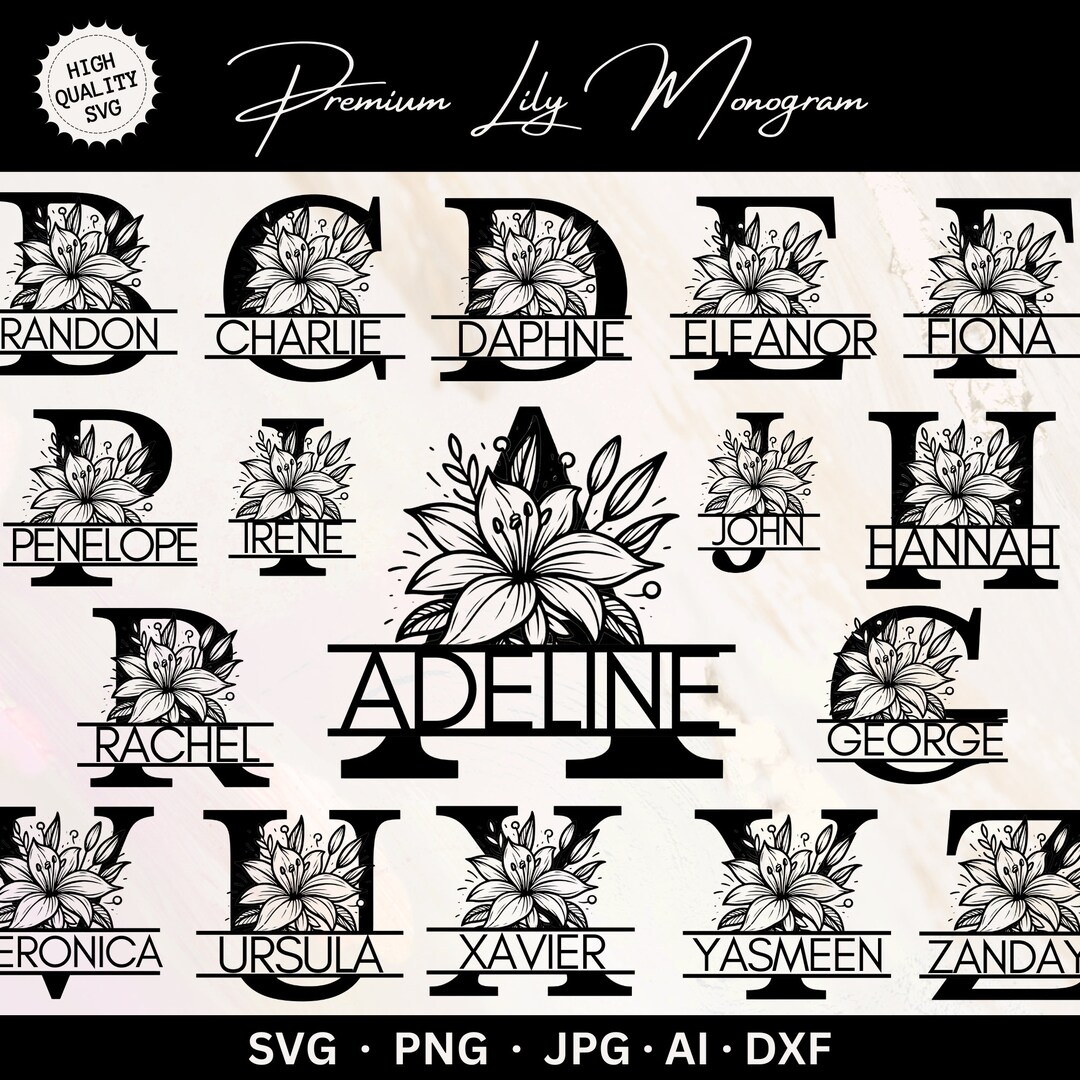 Lily Monogram SVG Bundle: Split Letter Floral Design (digital Download ...