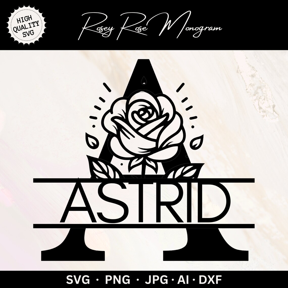 Rose Monogram SVG: Floral Alphabet PNG Set, Wedding Monogram (digital ...