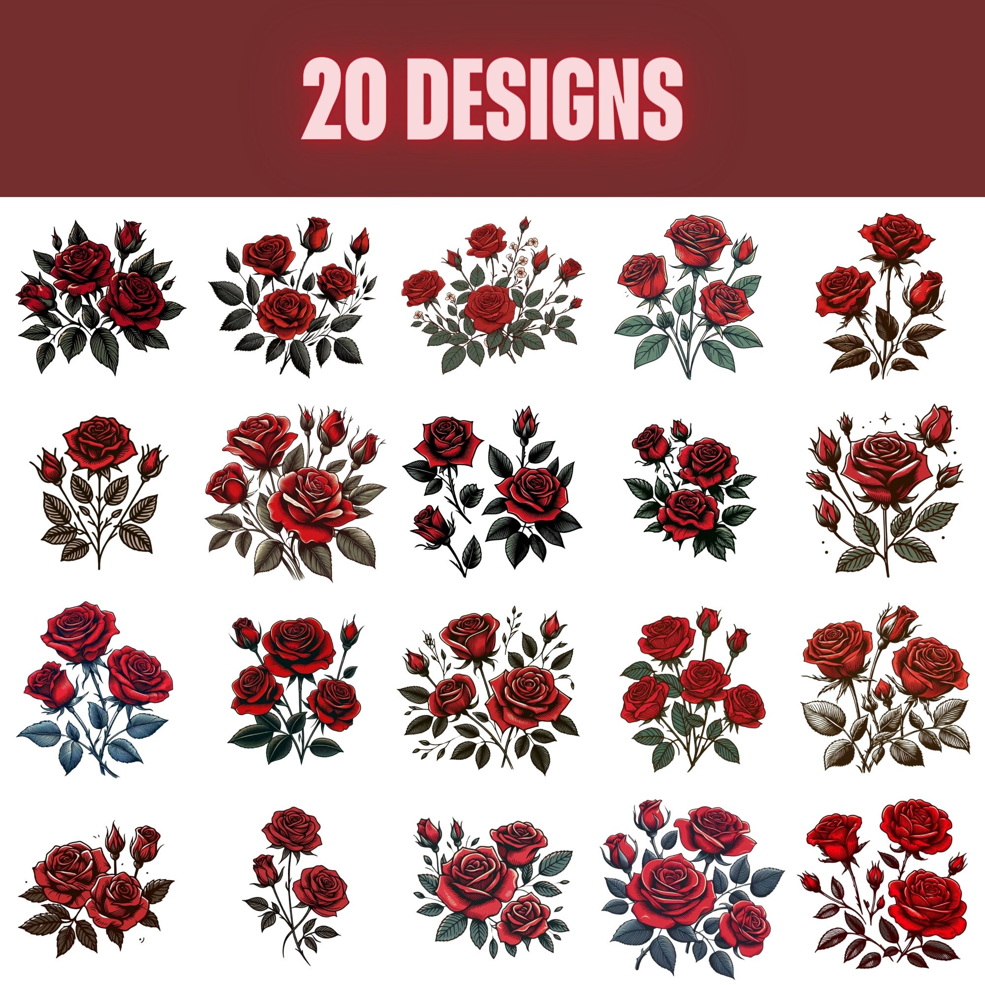 Roses SVG Files Bundle, Wedding Red Rose SVG Set, Bouquet SVG Bundle ...