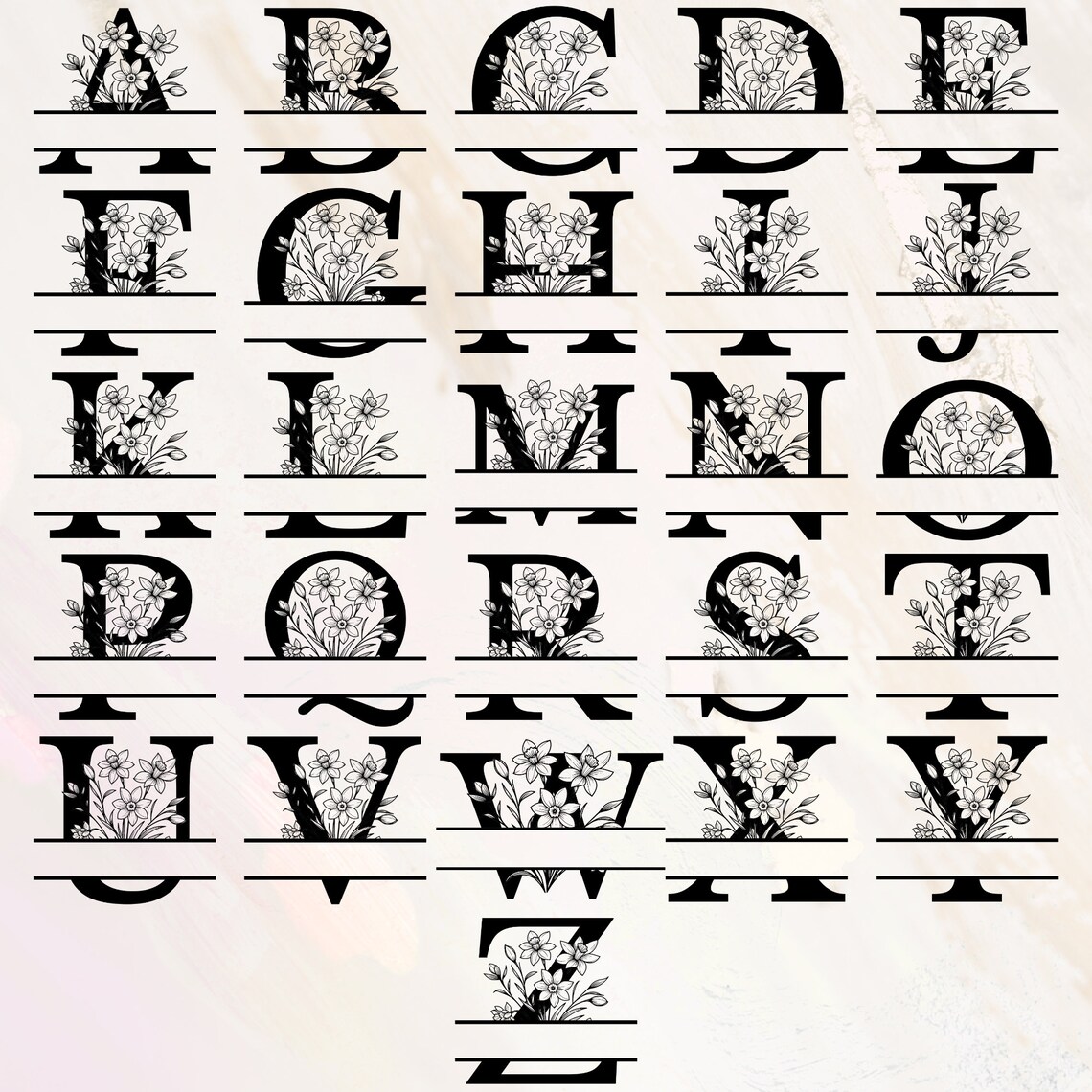 Daffodil Flower Monogram SVG Bundle: Floral Alphabet (digital Download ...