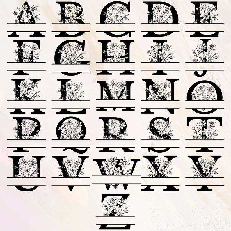 Daffodil Flower Monogram SVG Bundle: Floral Alphabet (digital Download ...