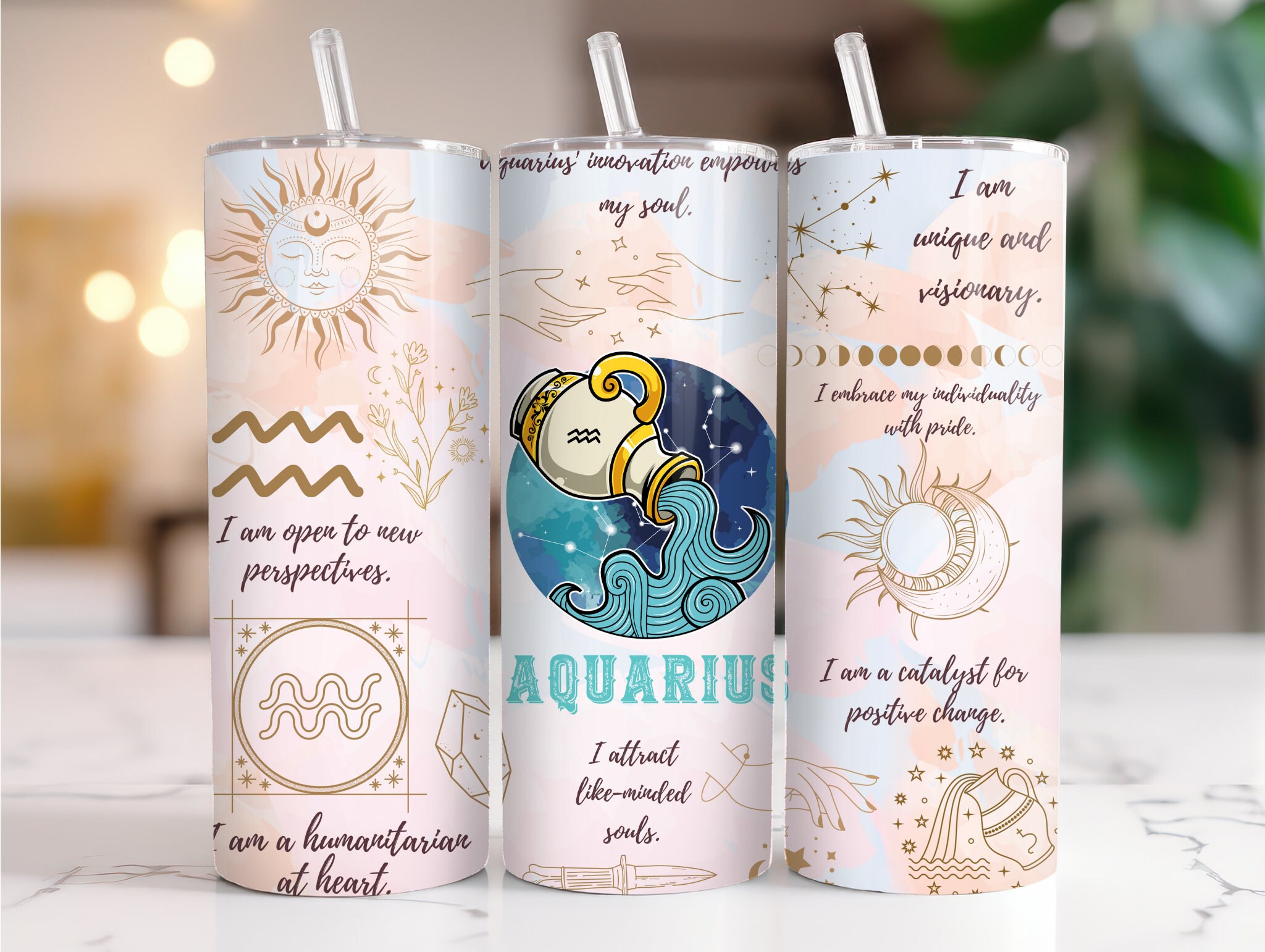 Digital Designs for Thermos. Zodiac Sign Aquarius. Wrap for 20 - Etsy