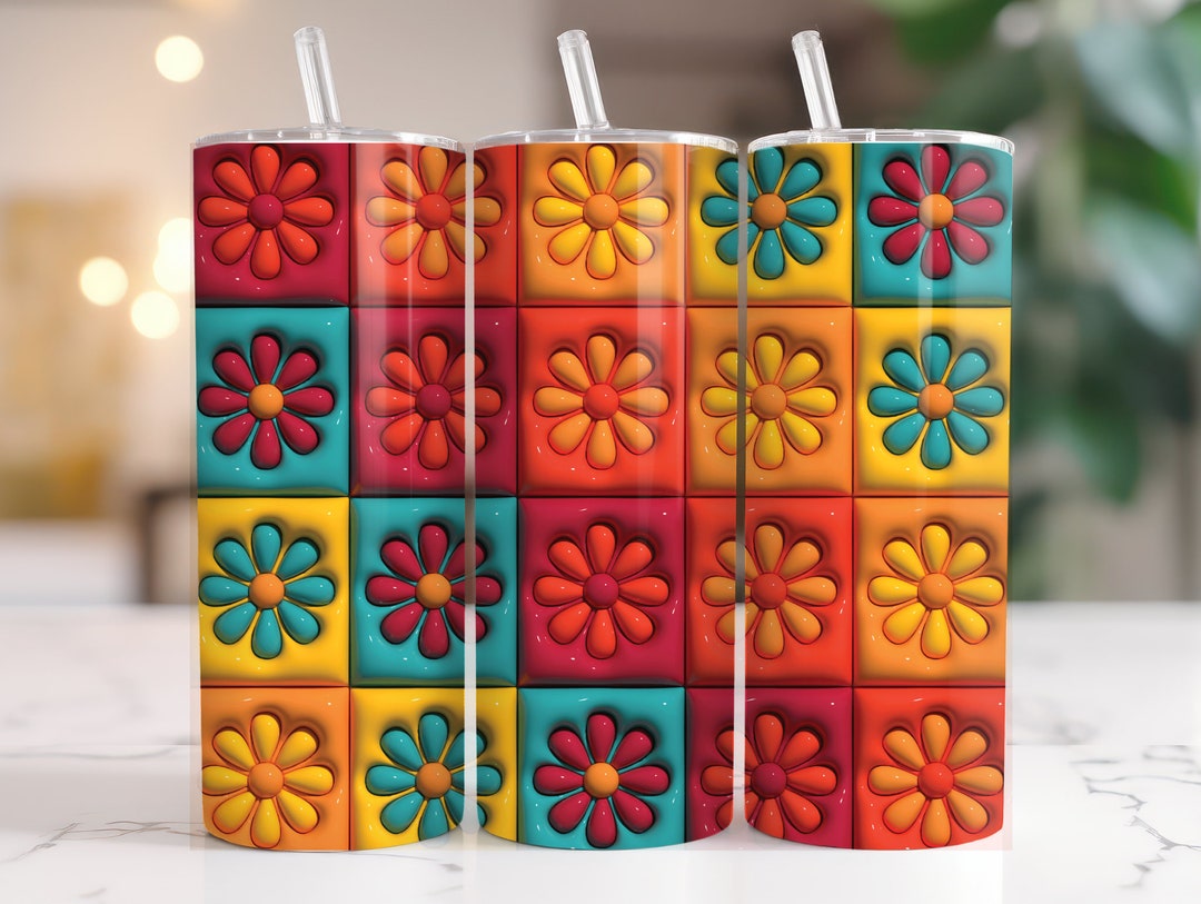 Digital Designs for Thermos. 3D Colorful Flowers. Wrap for 20 - Etsy