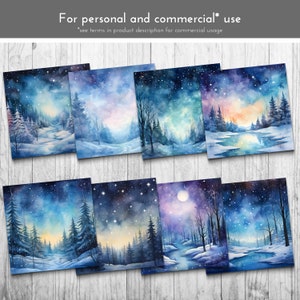 Watercolor Forest Winter Digital Paper, Printable Scrapbook Paper Snow ...