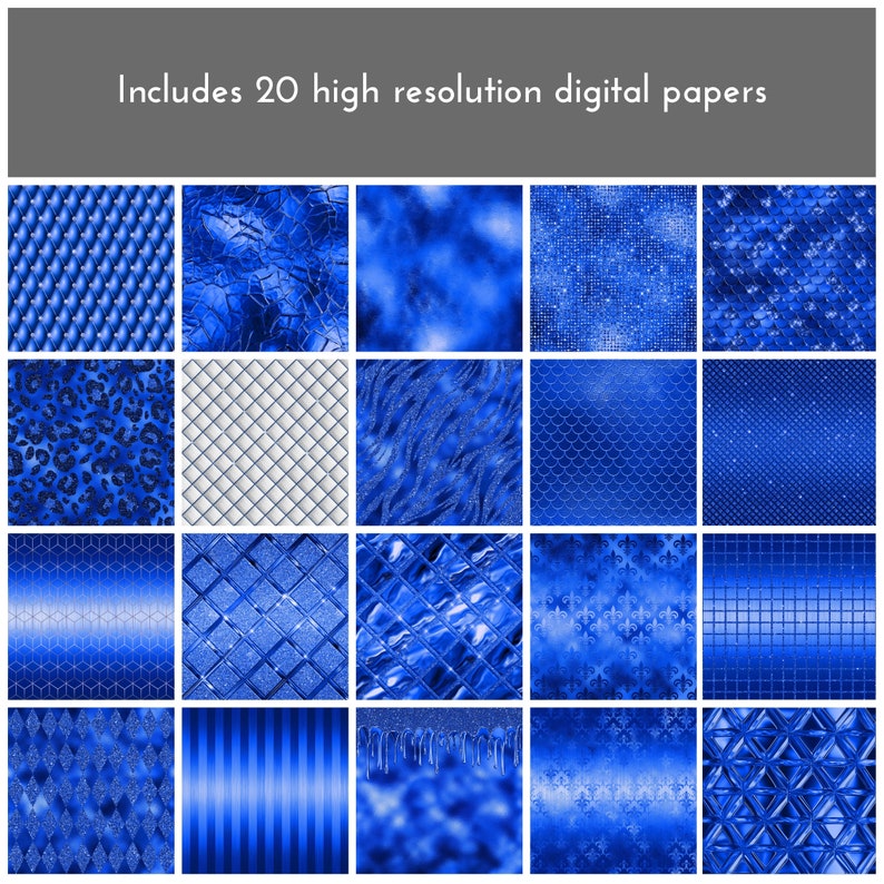 Luxury Glam Digital Paper, Royal Blue Scrapbook Journal Pages, Metallic ...