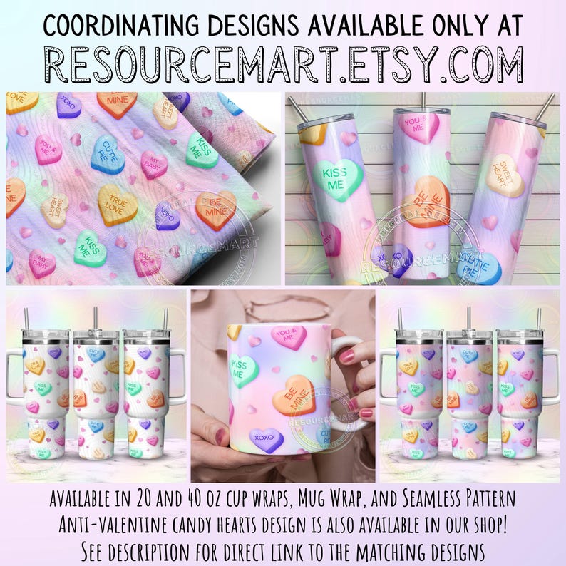 Valentine's Day Conversation Hearts Seamless Pattern, Sublimation ...