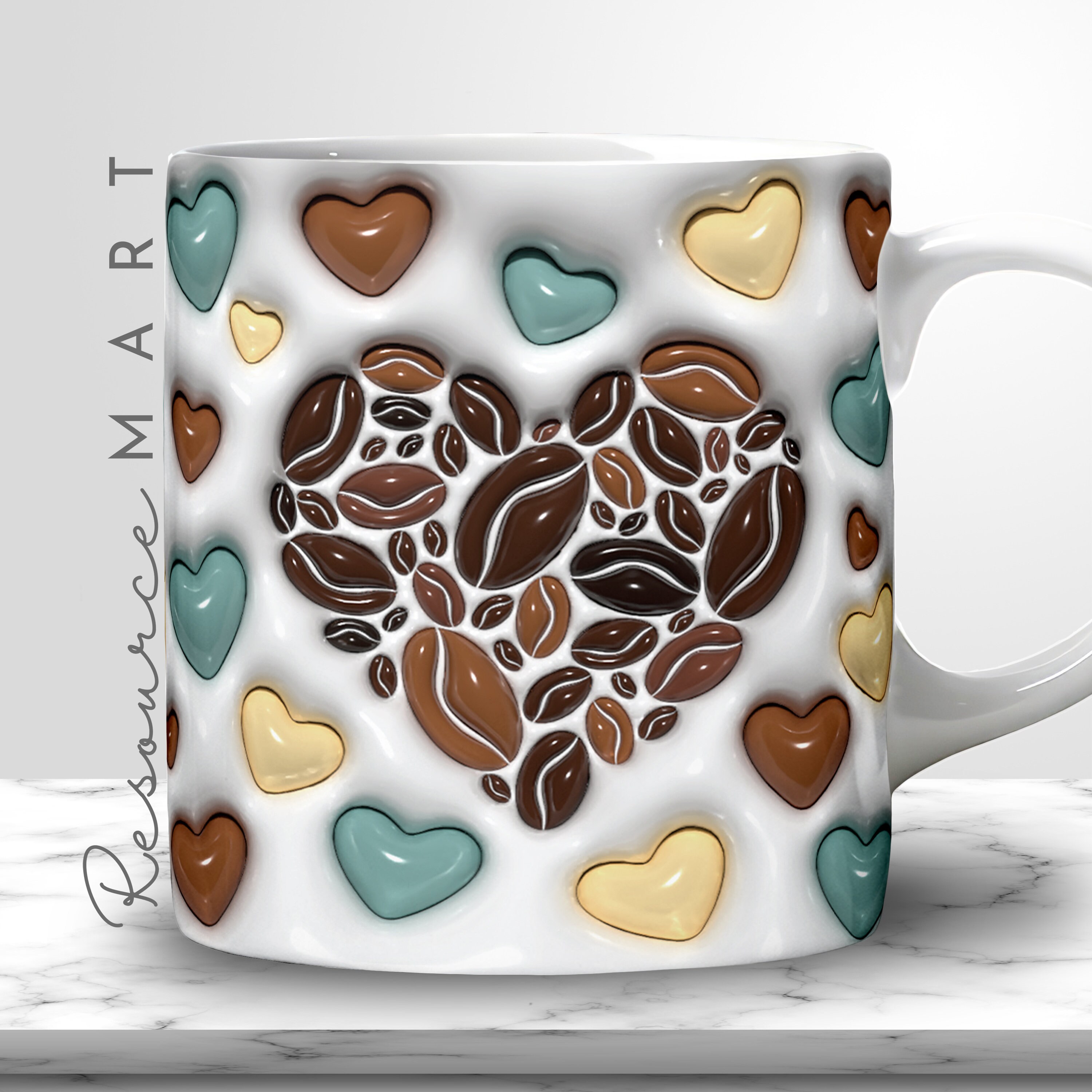Coffee Love 3D Inflated Mug Wrap Design, 11oz 12 Oz & 15 Ounce ...