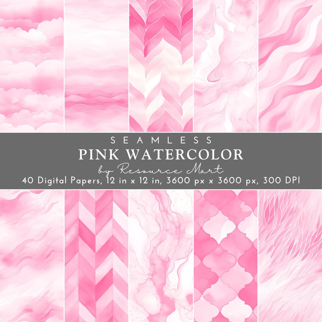 Seamless Pink Watercolor Patterns Digital Paper Pack, Printable ...