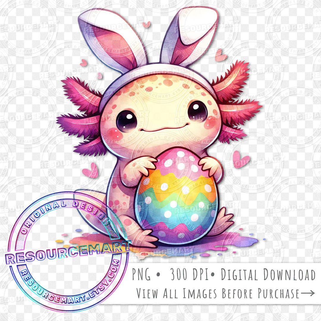 Easter Axolotl PNG Sublimation File, Pastel Bunny Ears T-shirt Tee ...