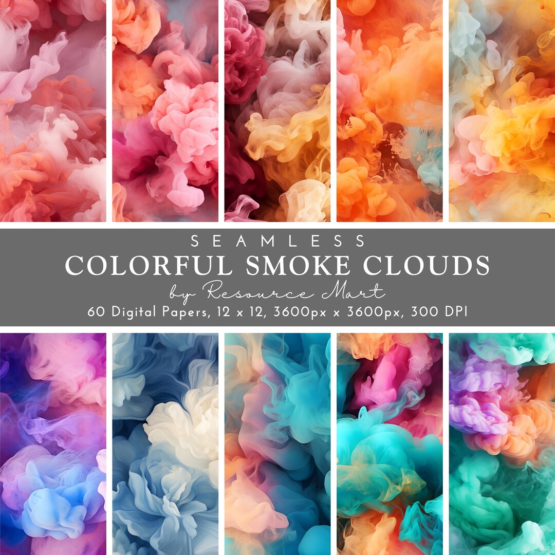 Colorful Smoke Clouds Digital Paper Pack, Printable Scrapbooking Junk ...