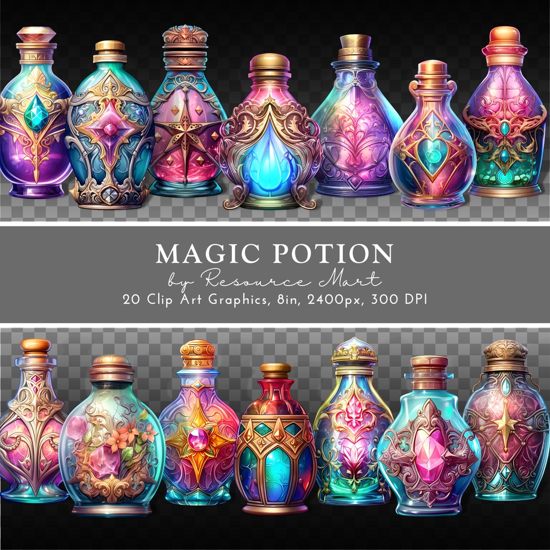 Magic Potion Clip Art, Halloween Witchy Clipart, Print on Demand ...
