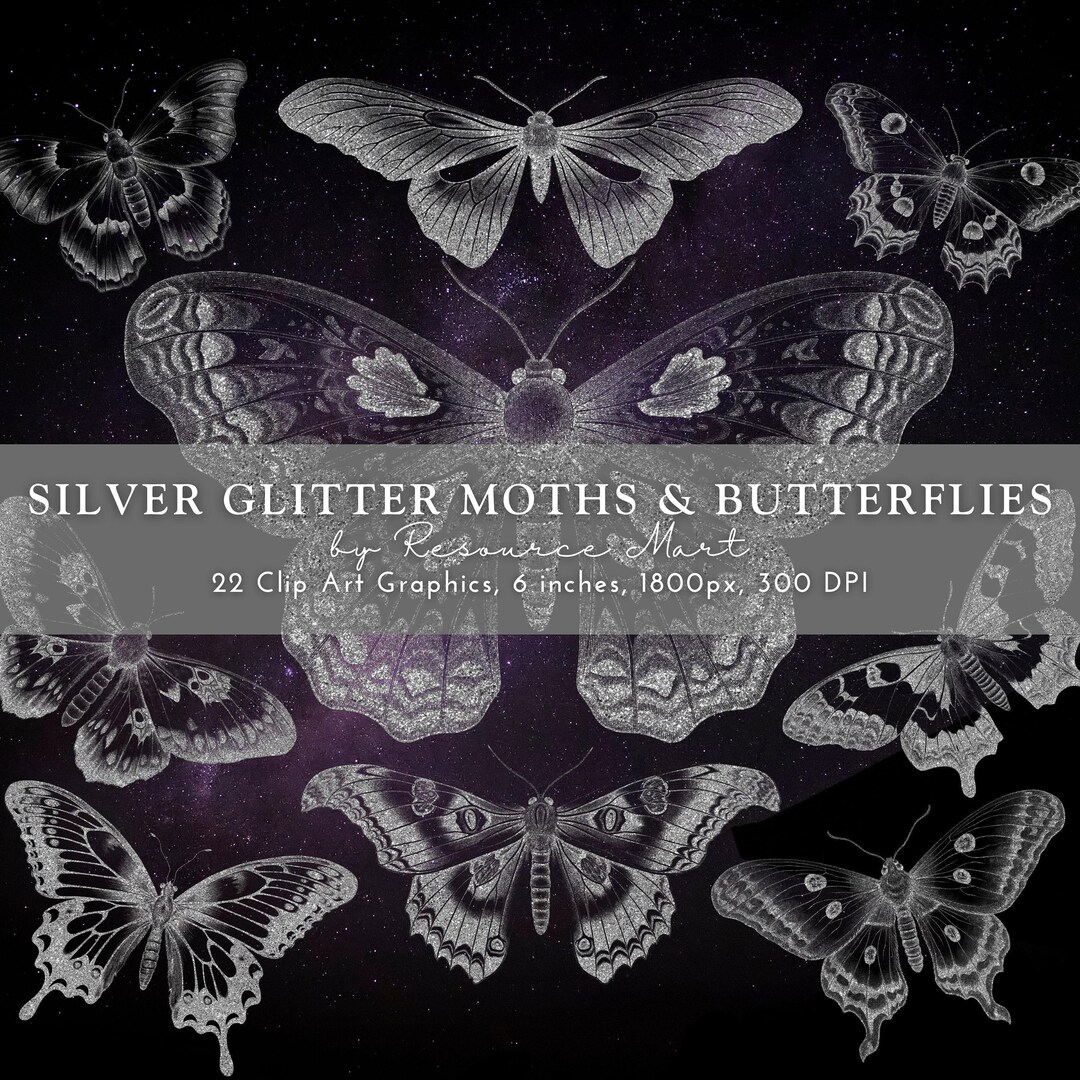 Silver Glitter Butterfly Clipart Transparent Overlay Printable ...