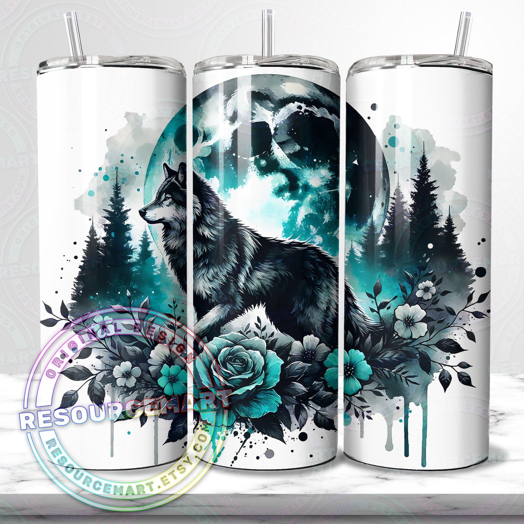Seamless Wolf Tumbler Wrap Design, 20oz Skinny Straight Sublimation Cup ...