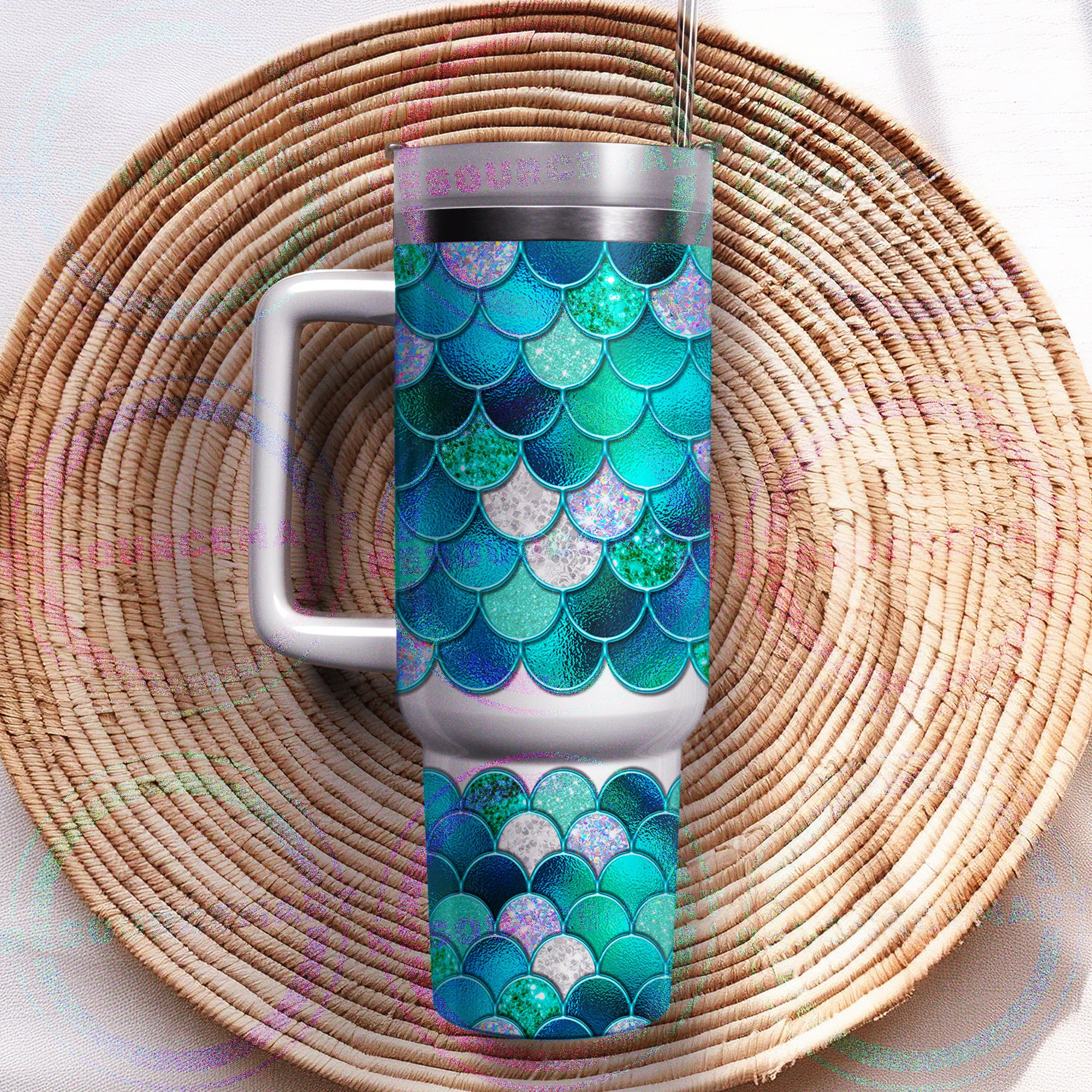 40oz Blue Green Mermaid Scales Tumbler Wrap Design, 40 Ounce Stanley ...