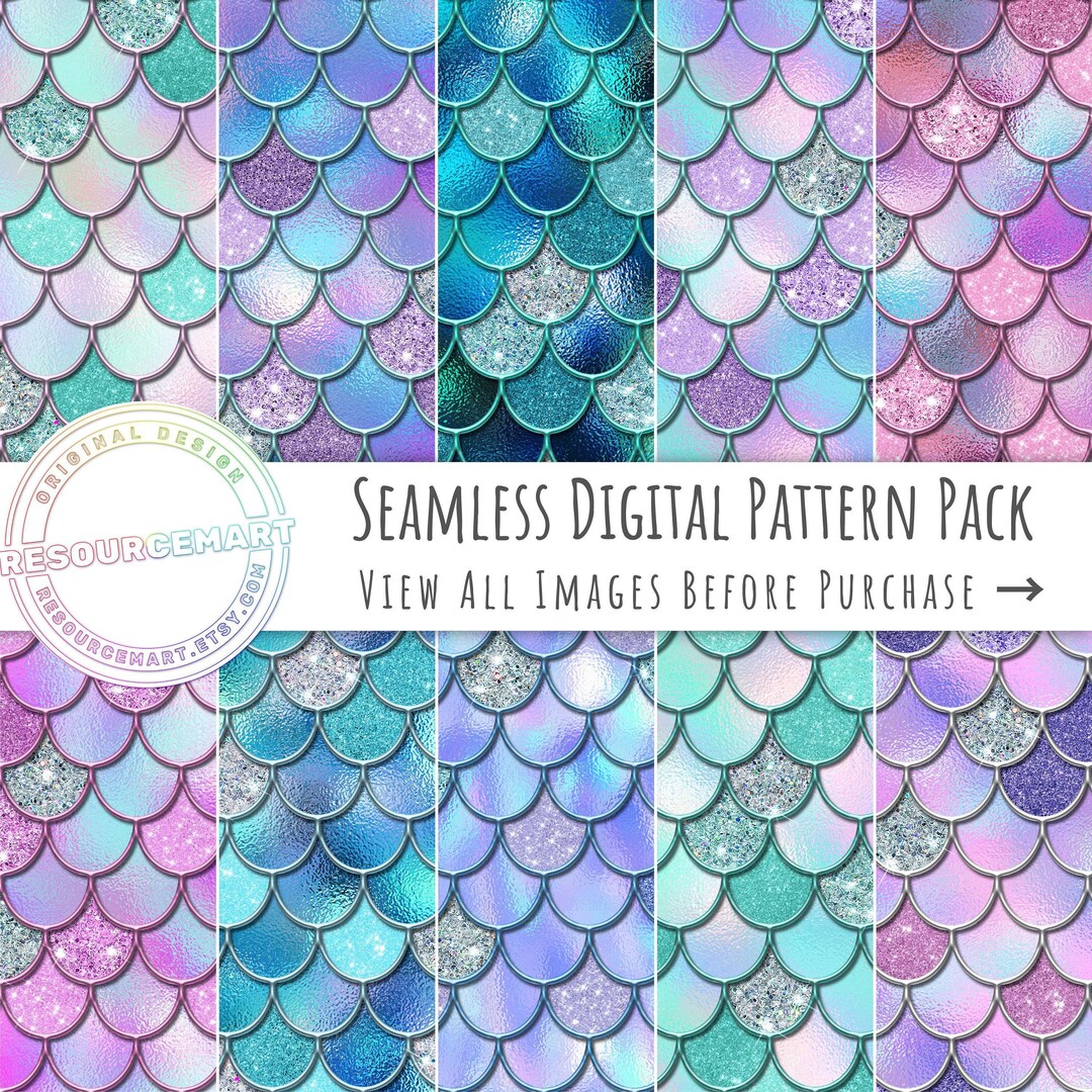 Glittery Iridescent Seamless Mermaid Scales Digital Paper, Holographic ...