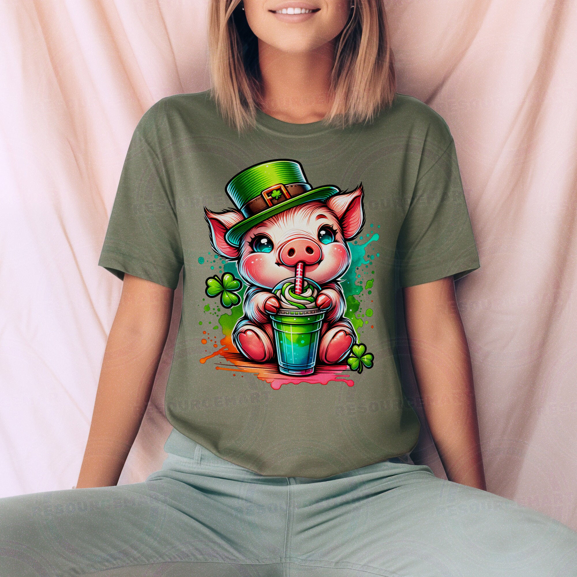 Cute St Patrick's Piglet PNG Graphic File, Print on Demand, Green ...