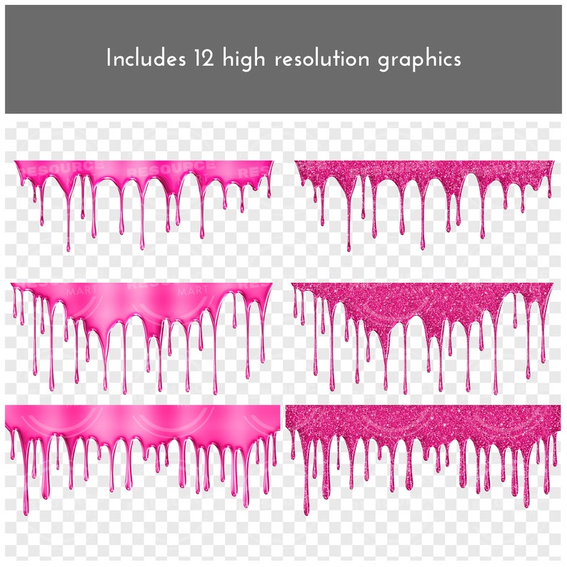 Hot Pink Drip Clip Art, Metallic & Glittery Clip Art, Luxe Glam Borders ...