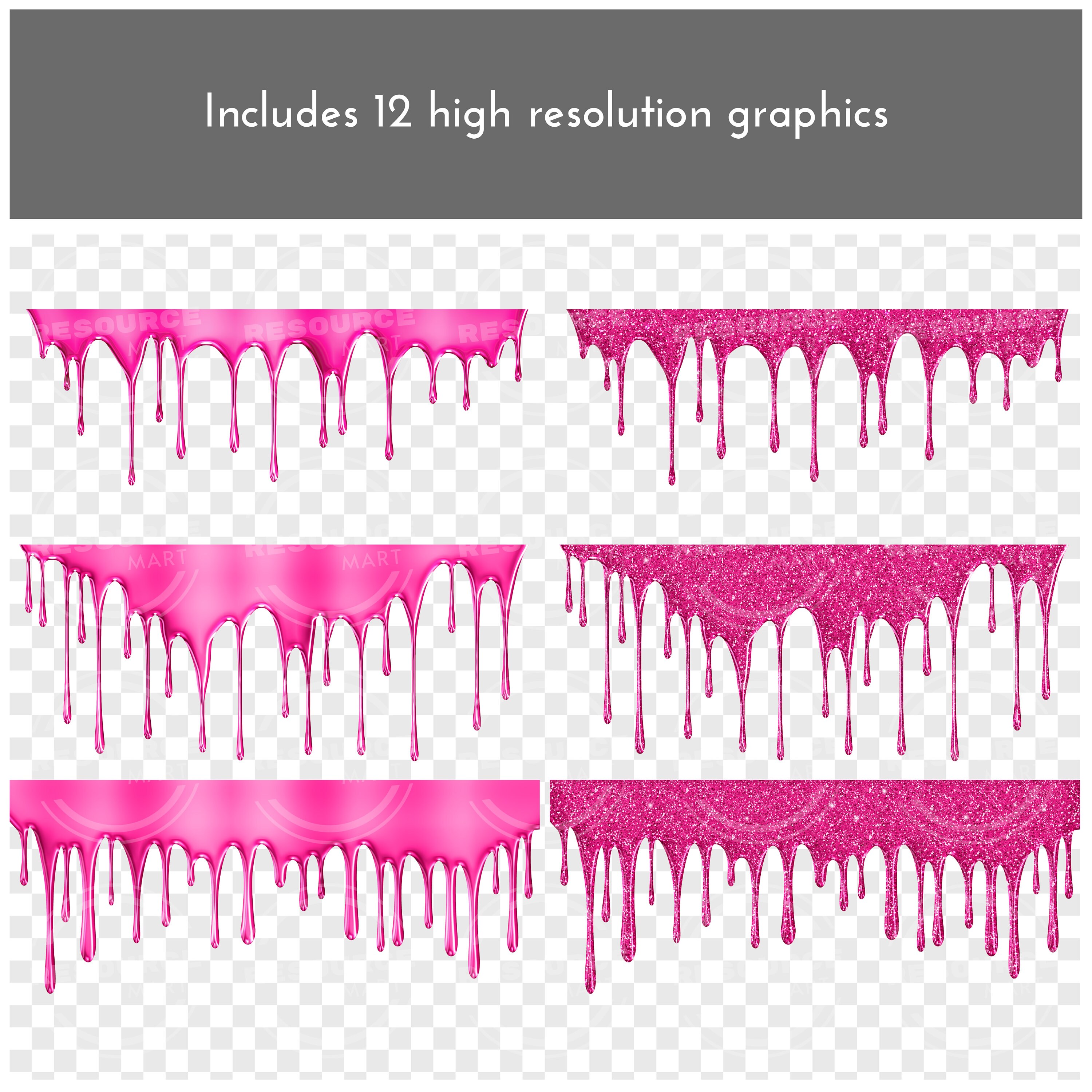 Hot Pink Drip Clip Art, Metallic & Glittery Clip Art, Luxe Glam Borders ...