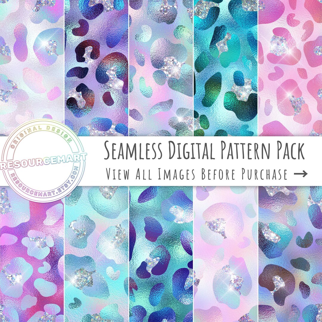 Seamless Iridescent Glittery Leopard Print Digital Paper, Cheetah ...