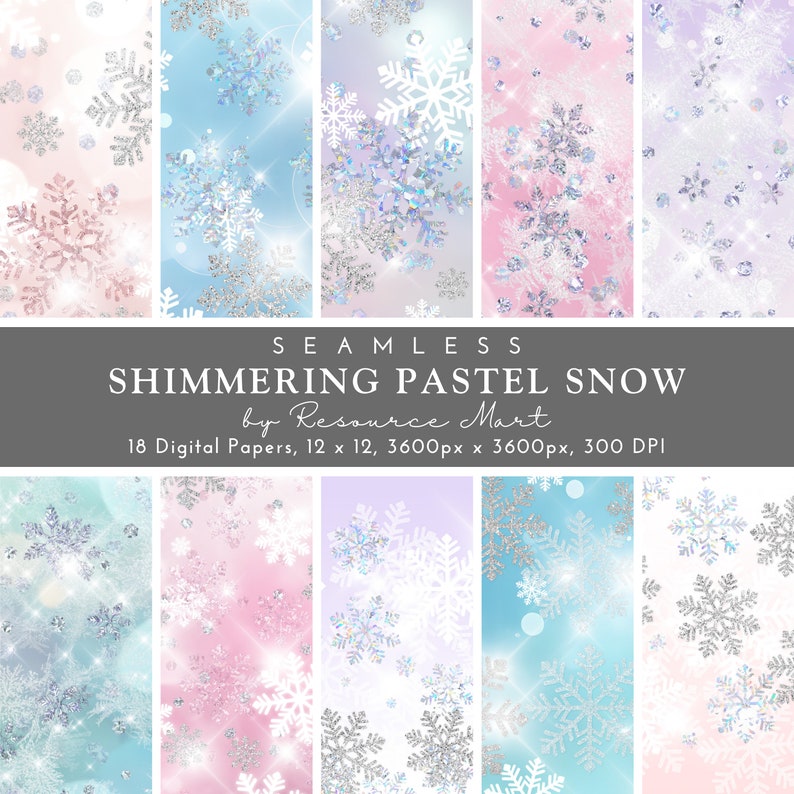 Glittery Pastel Snowflakes Winter Digital Paper, Seamless Printable ...