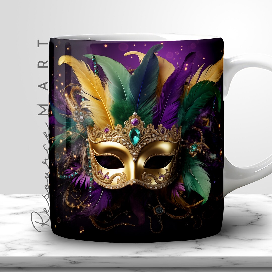 Mardi Gras Mask Mug Wrap PNG, 11oz 12oz 15 Oz Carnival Coffee Mug ...