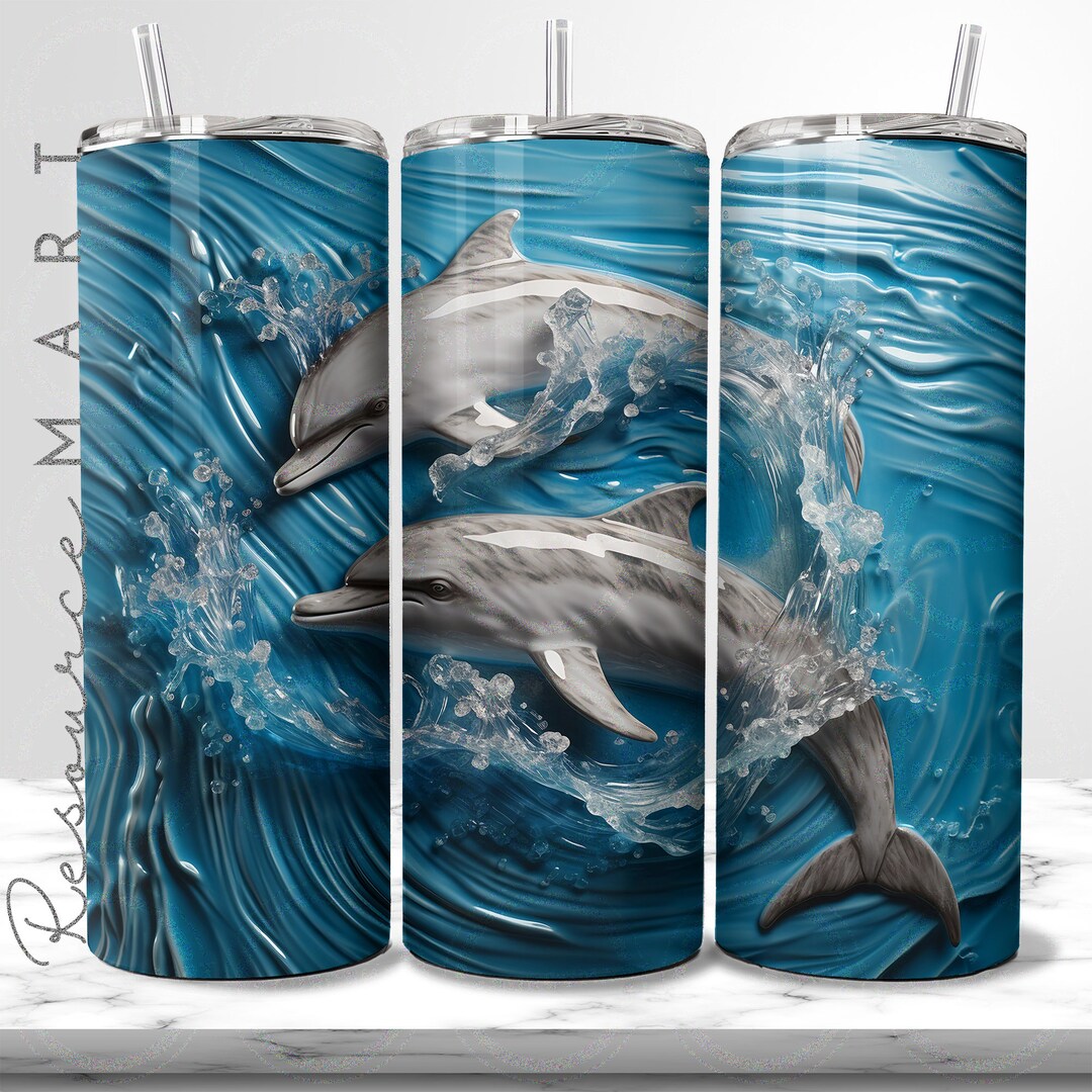 3D Dolphin Tumbler Wrap PNG, Seamless 20 Oz Straight Tapered Beach Png ...