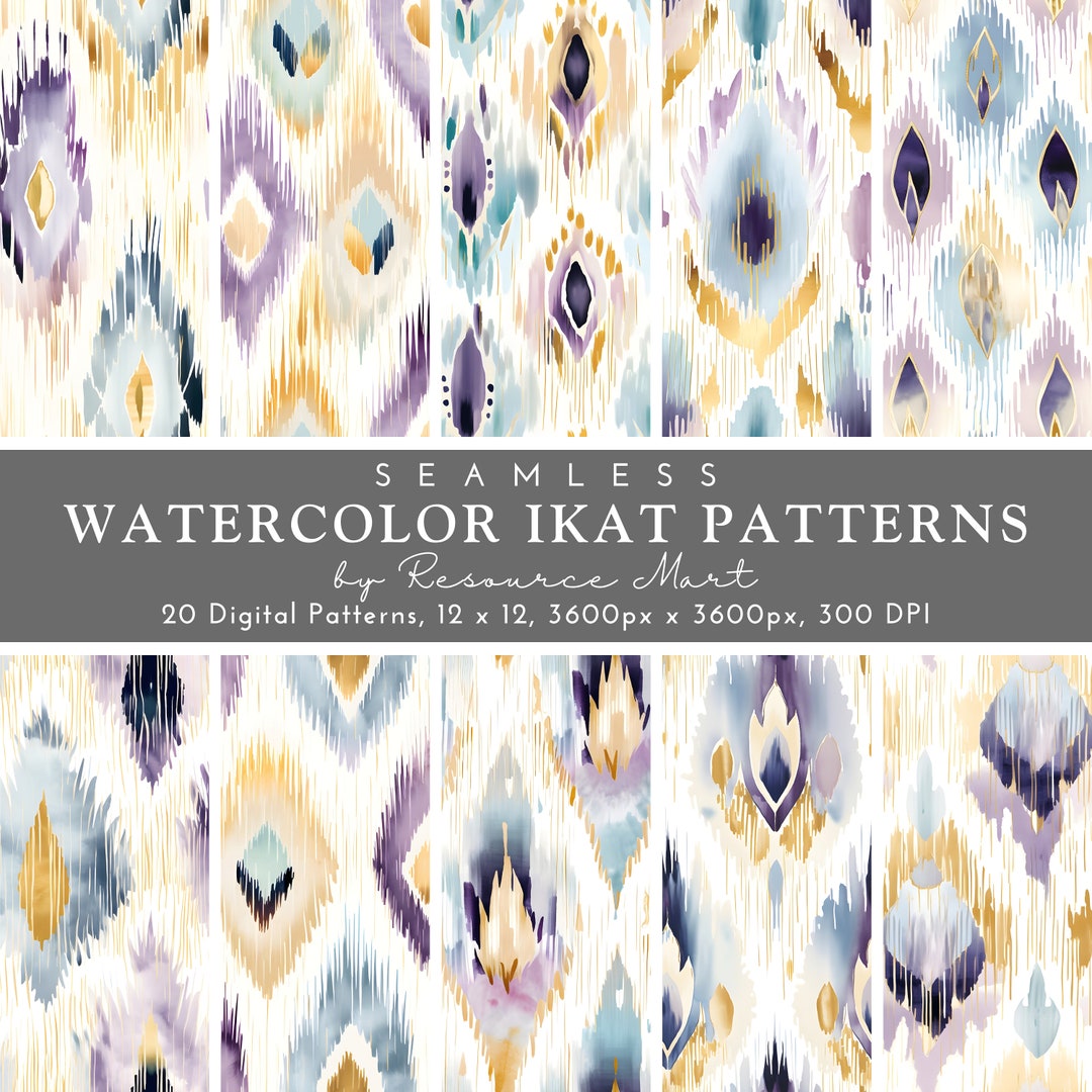 Seamless Pastel Watercolor Ikat Digital Papers, Printable Scrapbook ...
