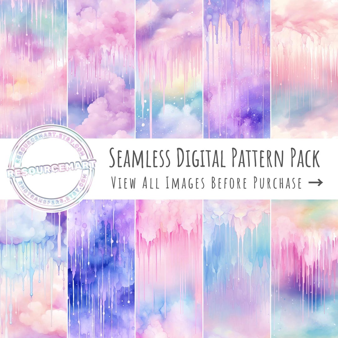 Dripping Pastel Watercolor Clouds Digital Paper Pack, Seamless Sky ...